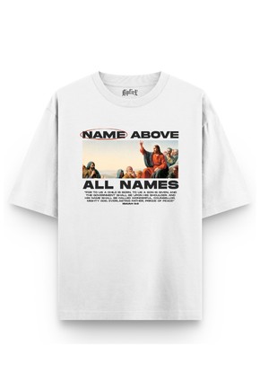 Camiseta Oversized Cristã NAME ABOVE Street - Branco